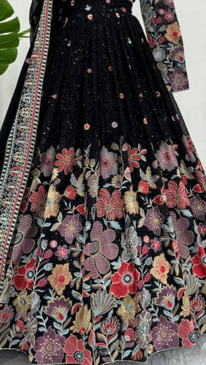 Arctic Blue Color Sequence Work Designer Lehenga Choli - Shoplance